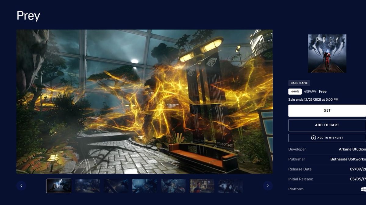 Prey is now free to keep at the Epic Games Store